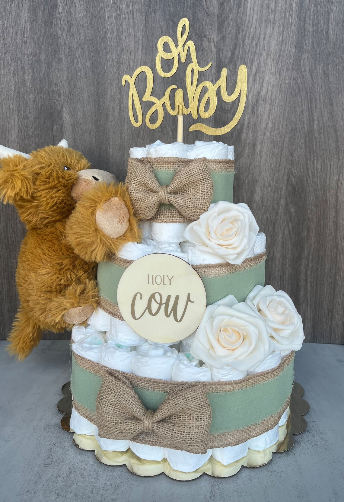 Highland Cow Diaper Cake Baby Shower Gift Gender Neutral Gift Baby ...