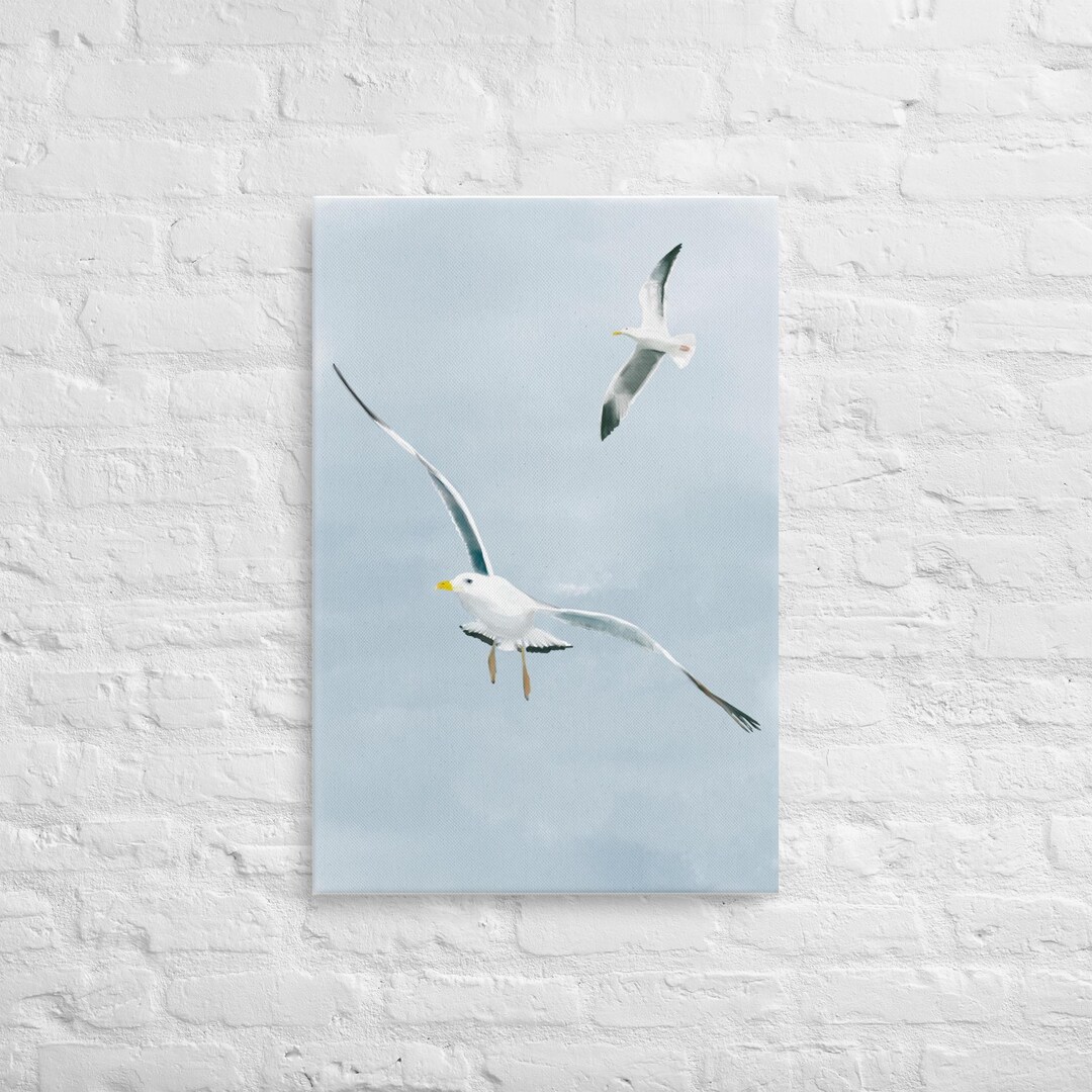 Seagull Canvas Print Coastal Wall Art, Minimalist Bird Artwork, Ocean ...