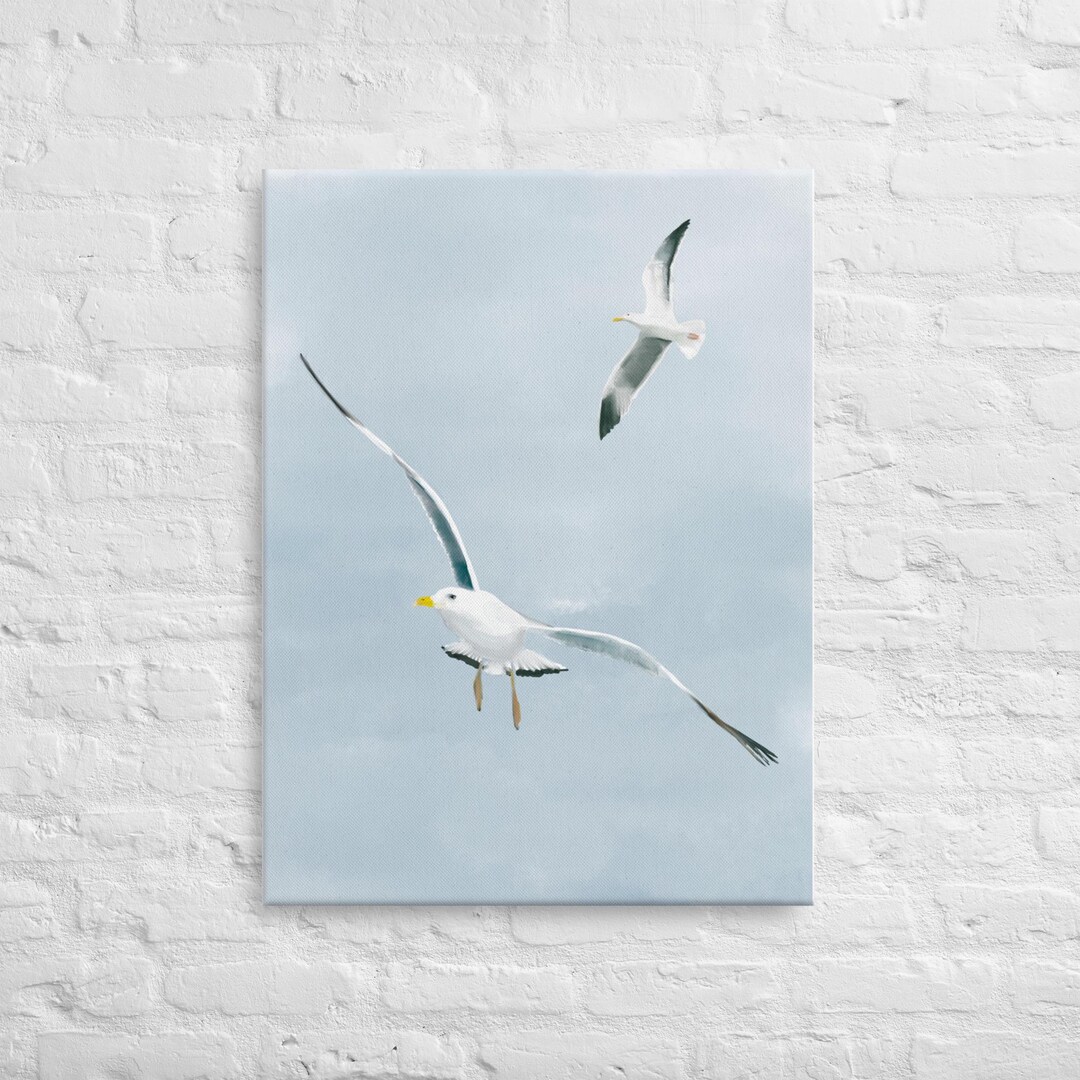 Seagull Canvas Print: Minimalist Coastal Watercolor Wall Art - Etsy