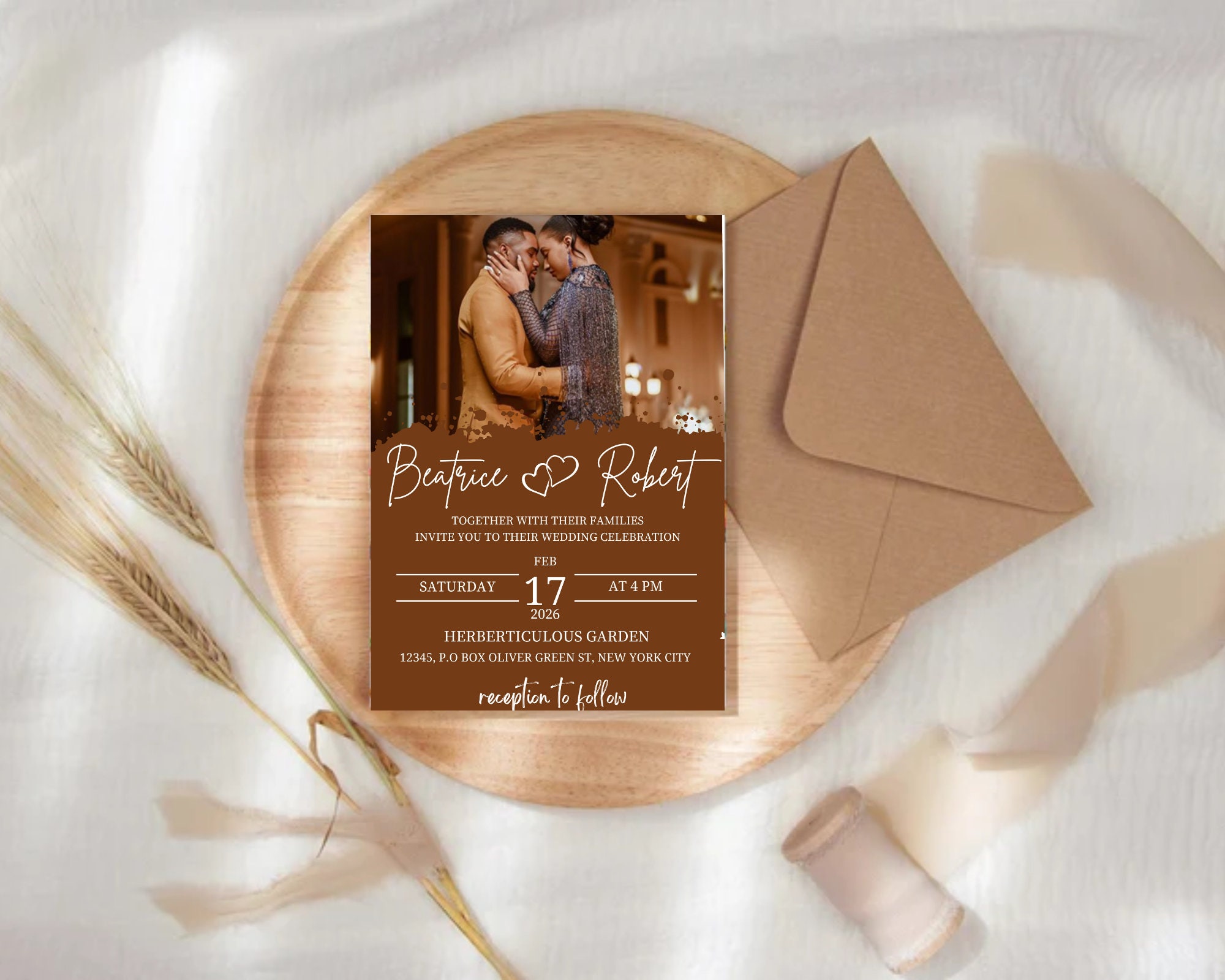 Modern Beige Wedding Invitation, Wedding Invitation Template, Digital ...