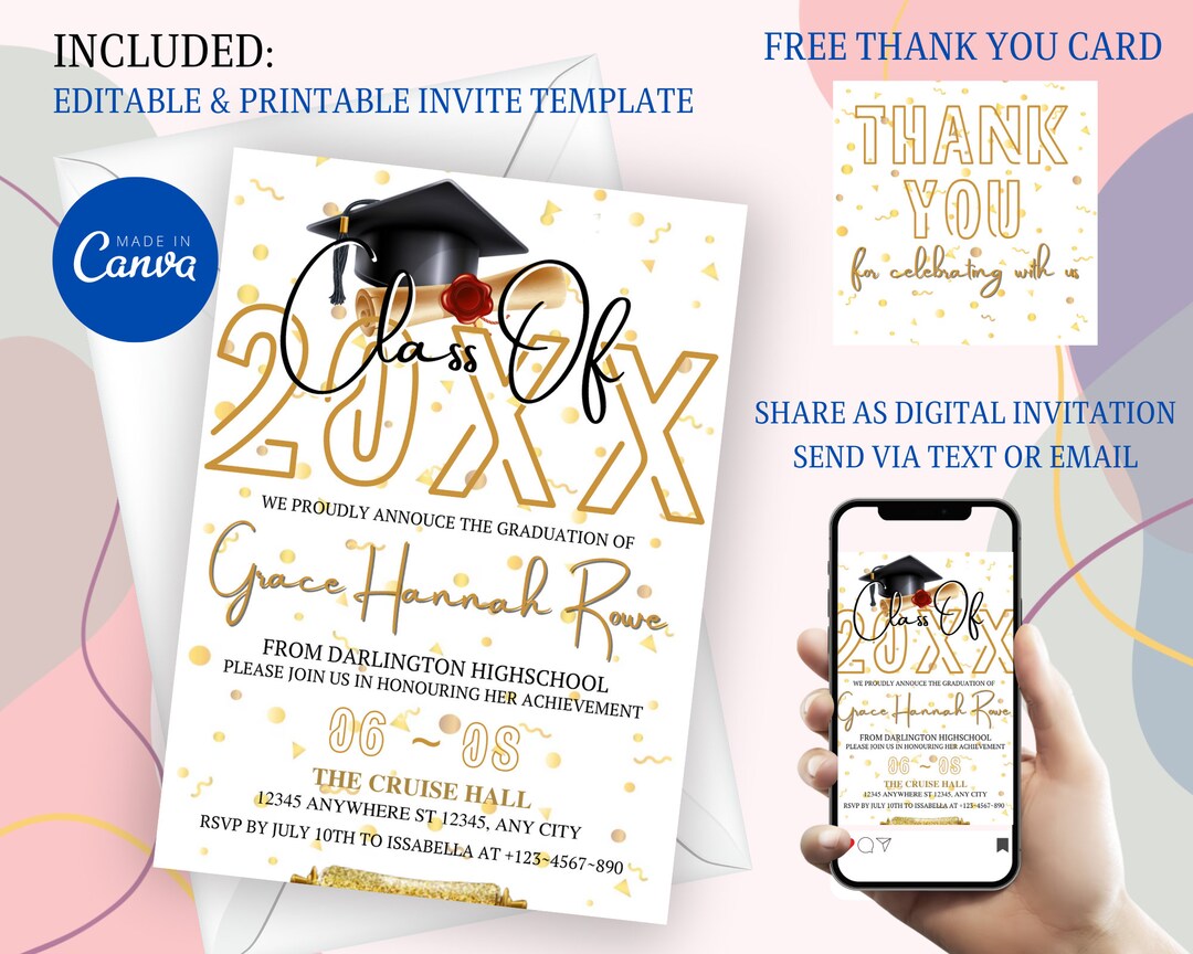 Editable Graduation Party Invitation Template, She Did It Graduation ...