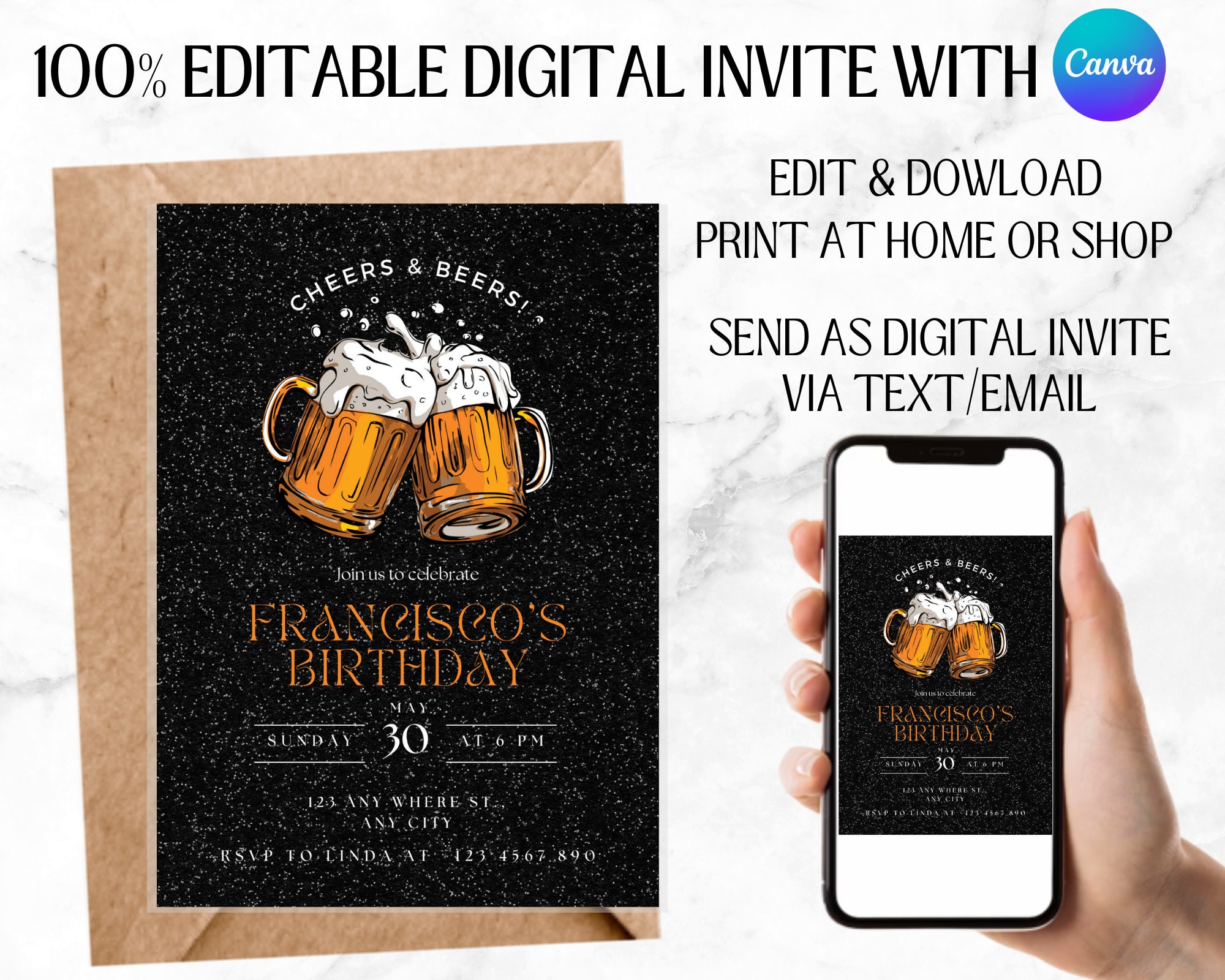 Editable Beer Surprise Birthday Party Invitation Digital 30th - Etsy UK