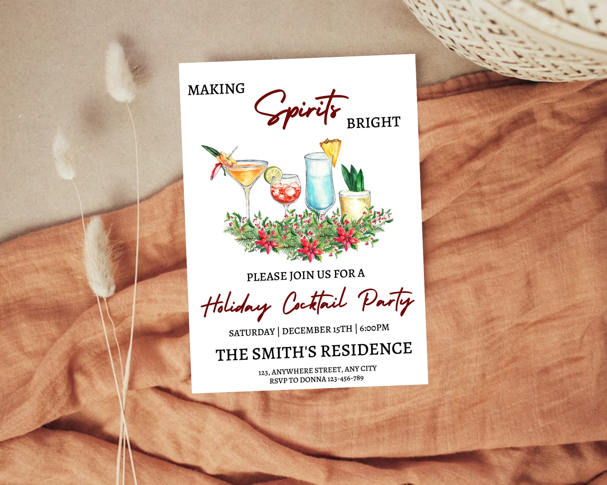 DIY Christmas Cocktail Party Invitation for Holiday, Holiday Cocktail ...