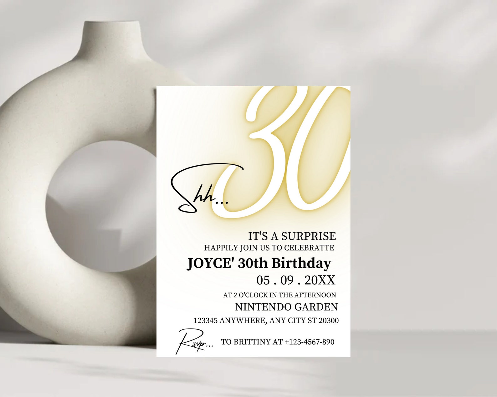 1st to 80th Editable Silver Surprise Birthday Invitation - Shhh It's a ...