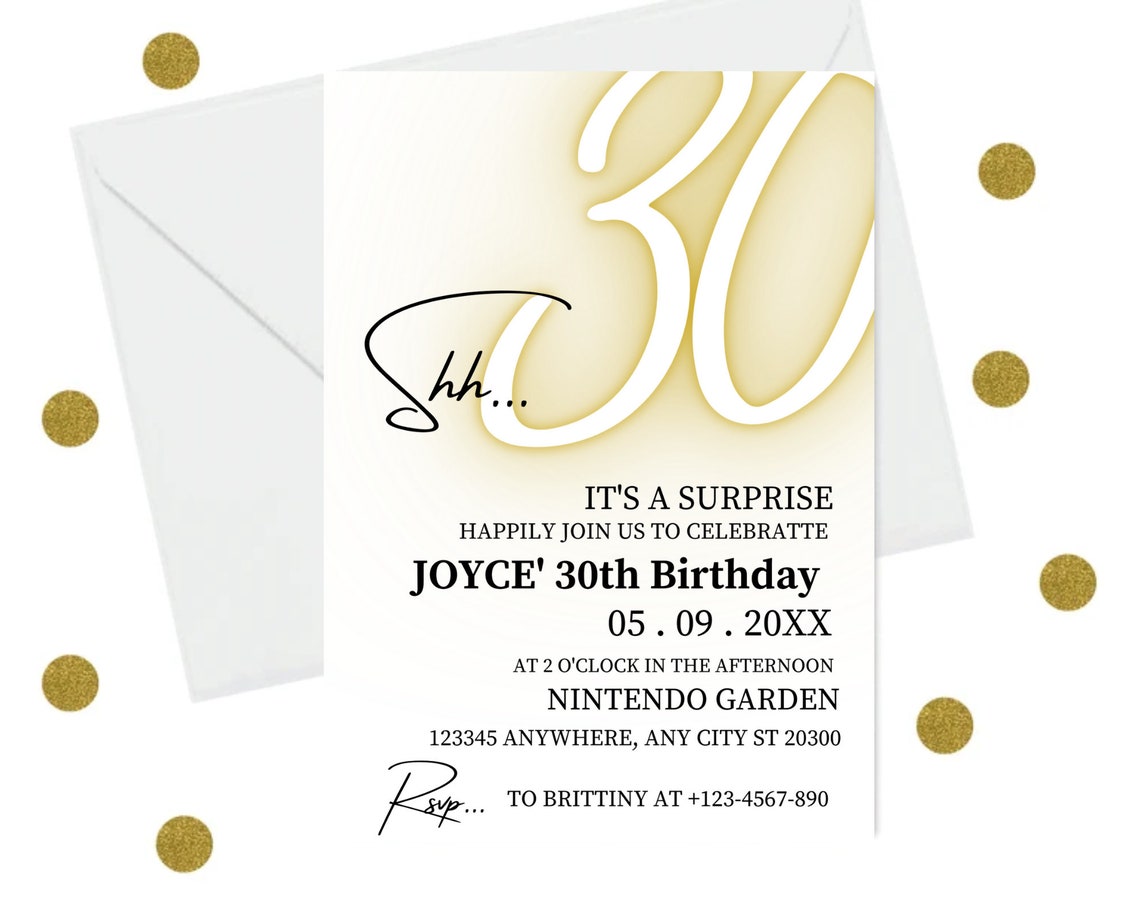 1st to 80th Editable Silver Surprise Birthday Invitation - Shhh It's a ...