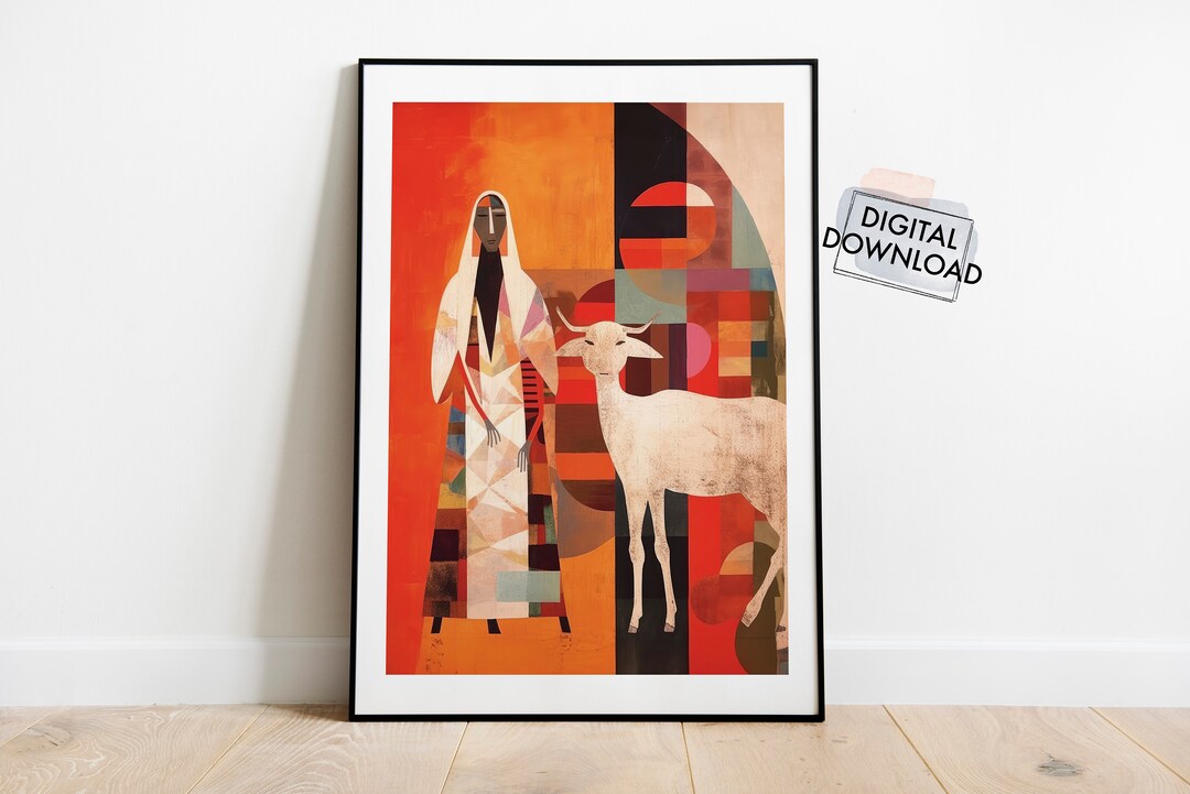 Surreal Boho Moroccan Woman Goat Street Print Abstract Arabic Oriental ...