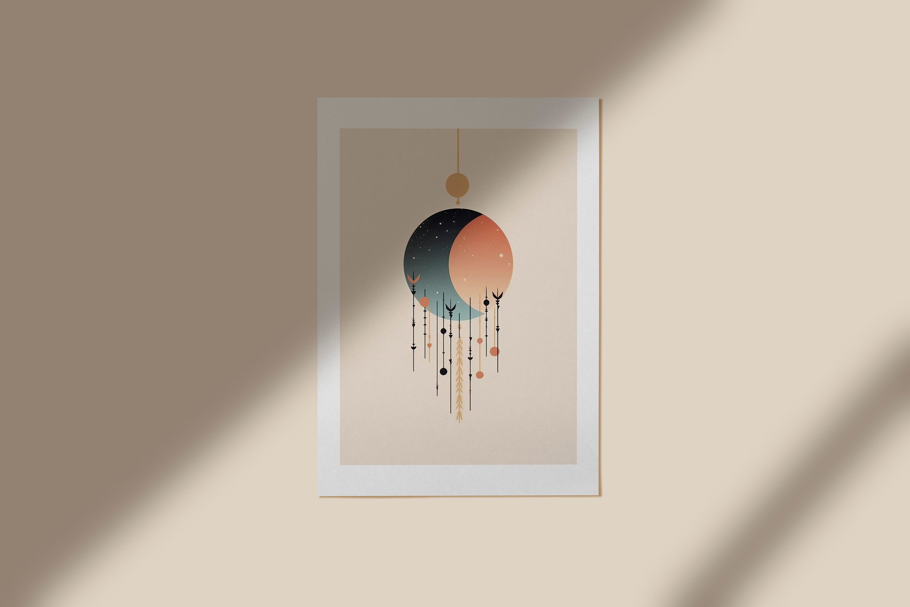 Half Moon Boho Style Bohemian Neutral Decor Blue Orange Muted - Etsy