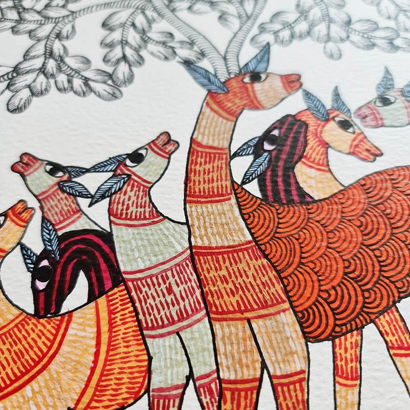 Tribal Gond Painting of Deer in a Forest Original Art by an Award ...