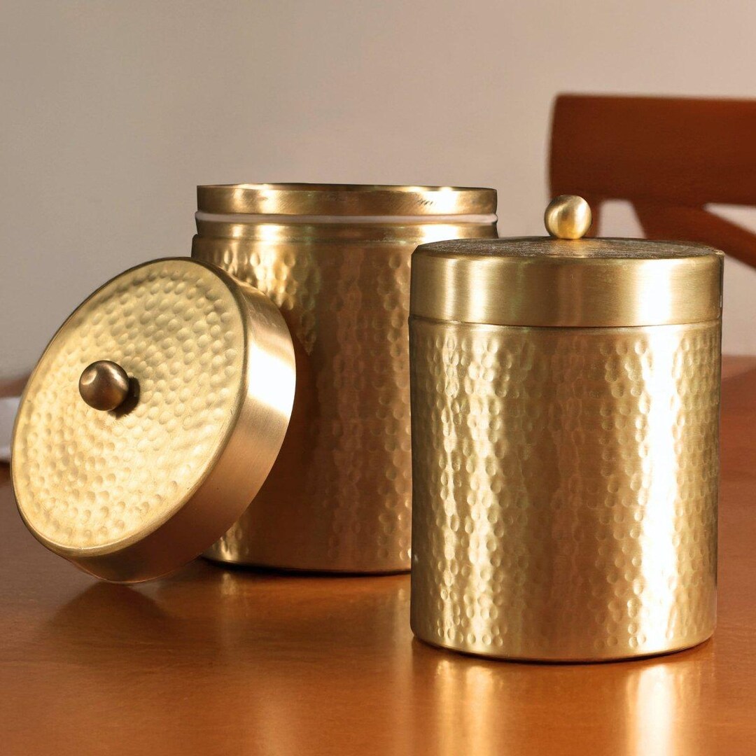 Handcrafted Hammered Brass Jar With Lid | Medium: 3.5" Diameter, 4.5 ...