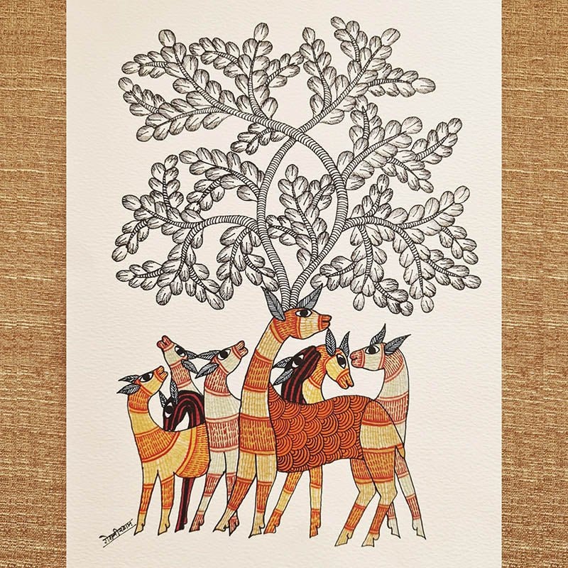 Tribal Gond Painting of Deer in a Forest Original Art by an Award ...
