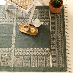 Handprinted Green Area Rug in Cotton 4 X 6 Ft or 3 X 5 Ft Abstract ...