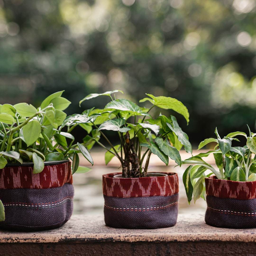 Jute Burlap and Ikat Indoor Planters in 4.5 Inches , 5 Inches, and 6 ...