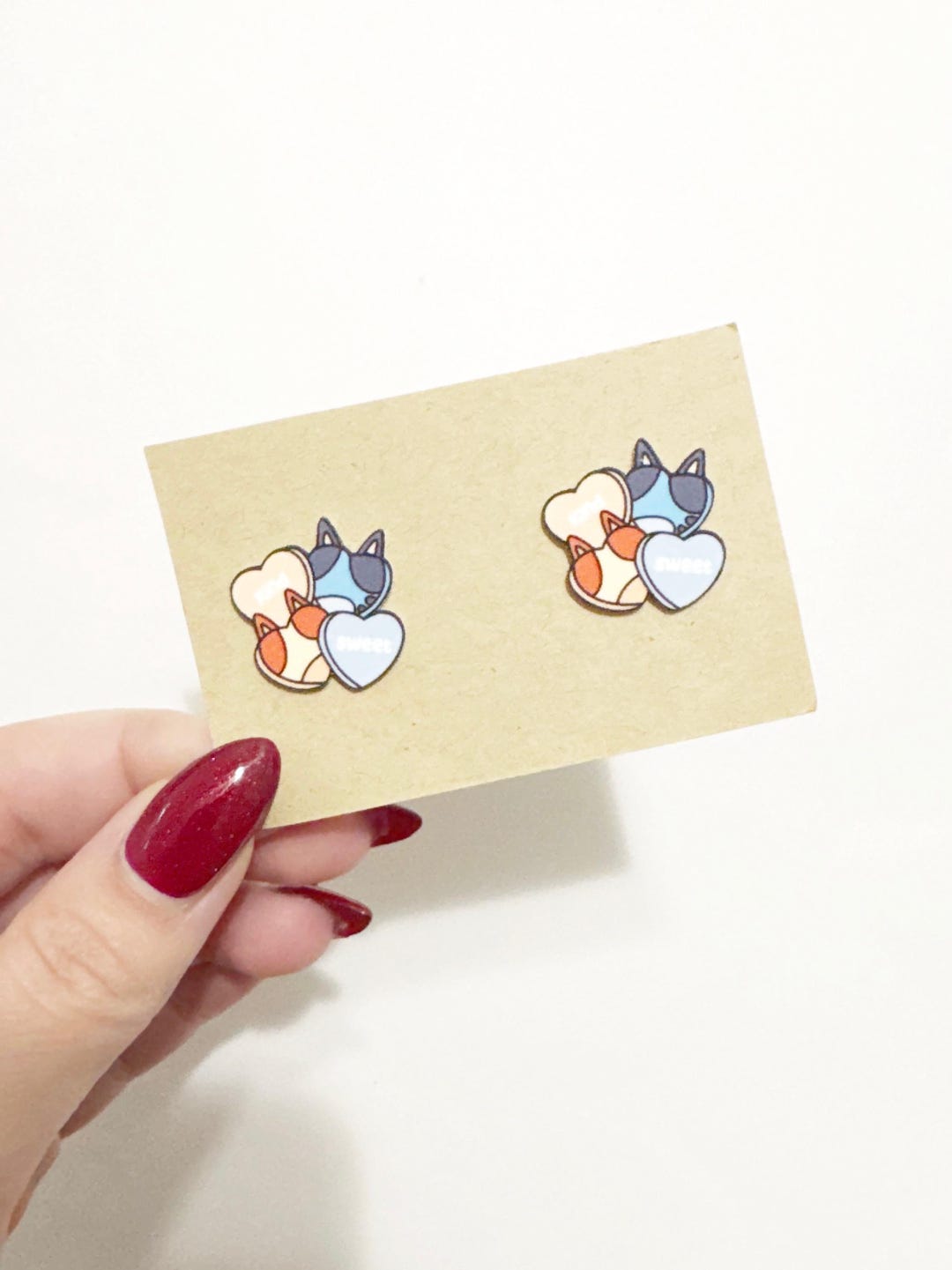 Valentines Blue and Bandit Candy Heart Stud Earrings - Etsy