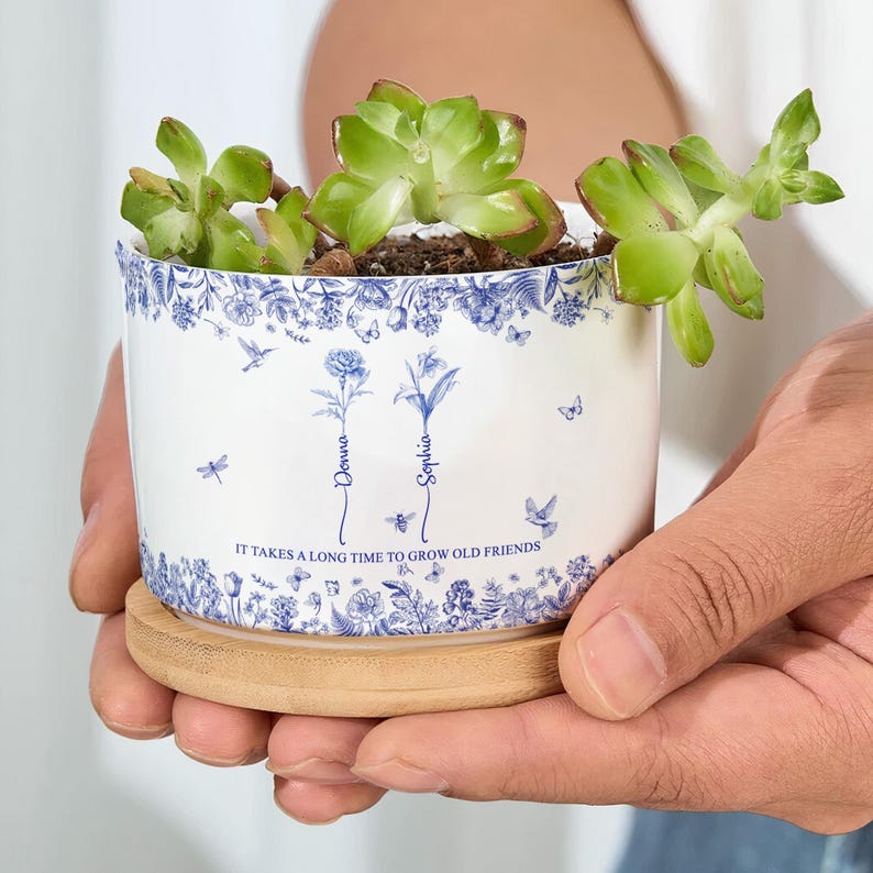 Personalized Ceramic Plant Pot: Toile De Jouy Birth Month Flower - Etsy
