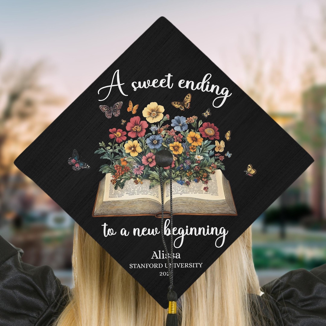 Custom Graduation Cap Topper, Hand-illustrated Florals, Grad Gift for ...