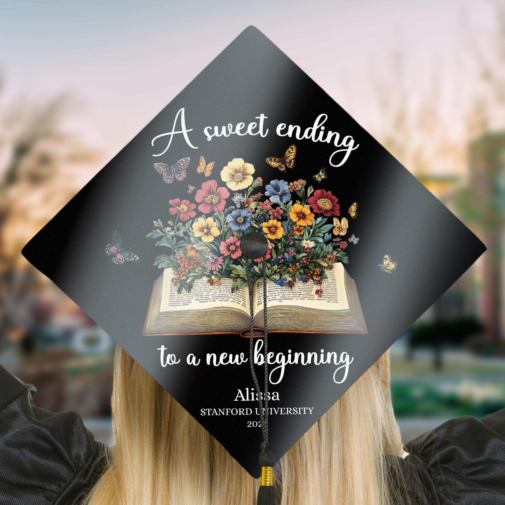 Custom Graduation Cap Topper, Hand-illustrated Florals, Grad Gift for ...