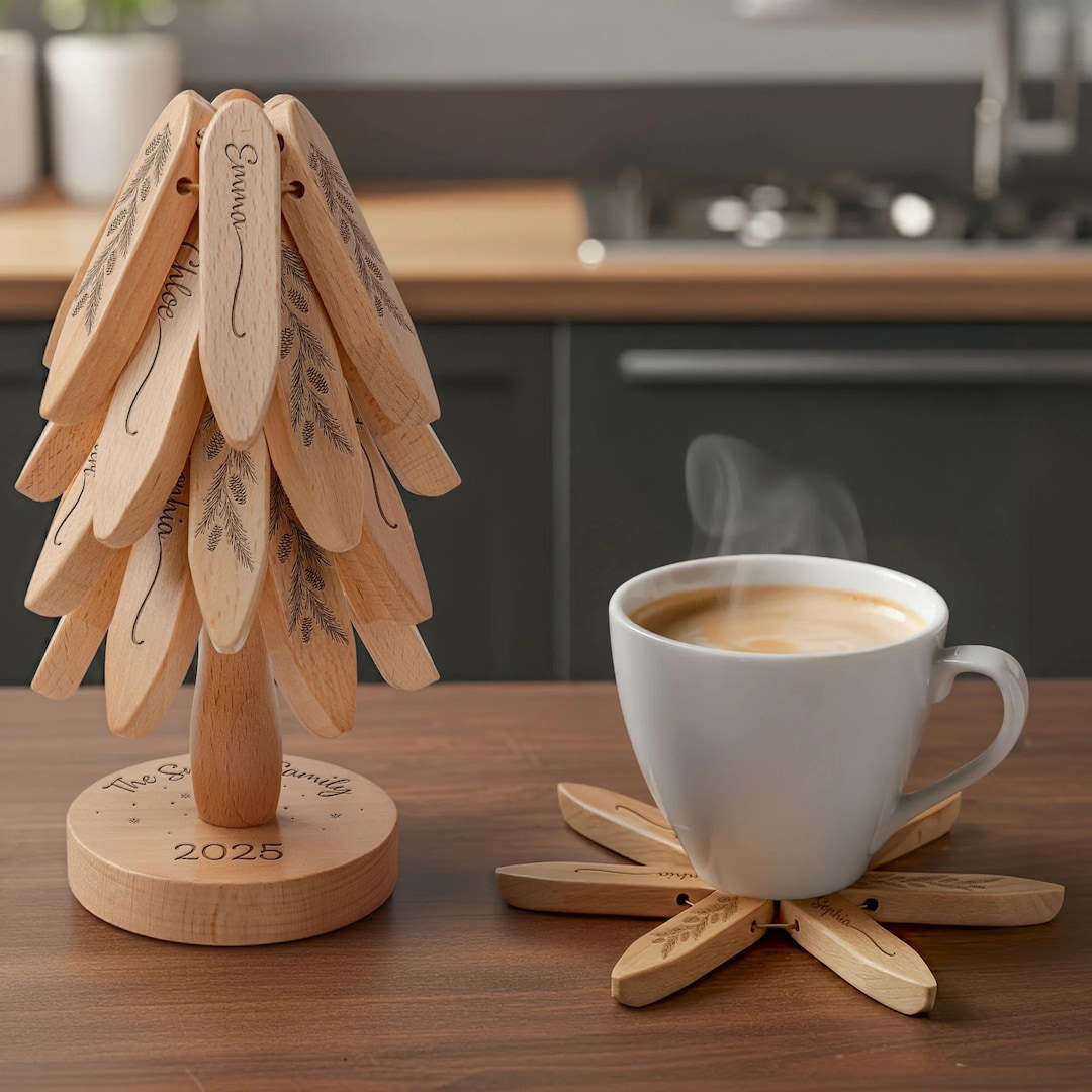 Family Personalized Wooden Tree Trivet Set, Custom Hot Dishes Table ...