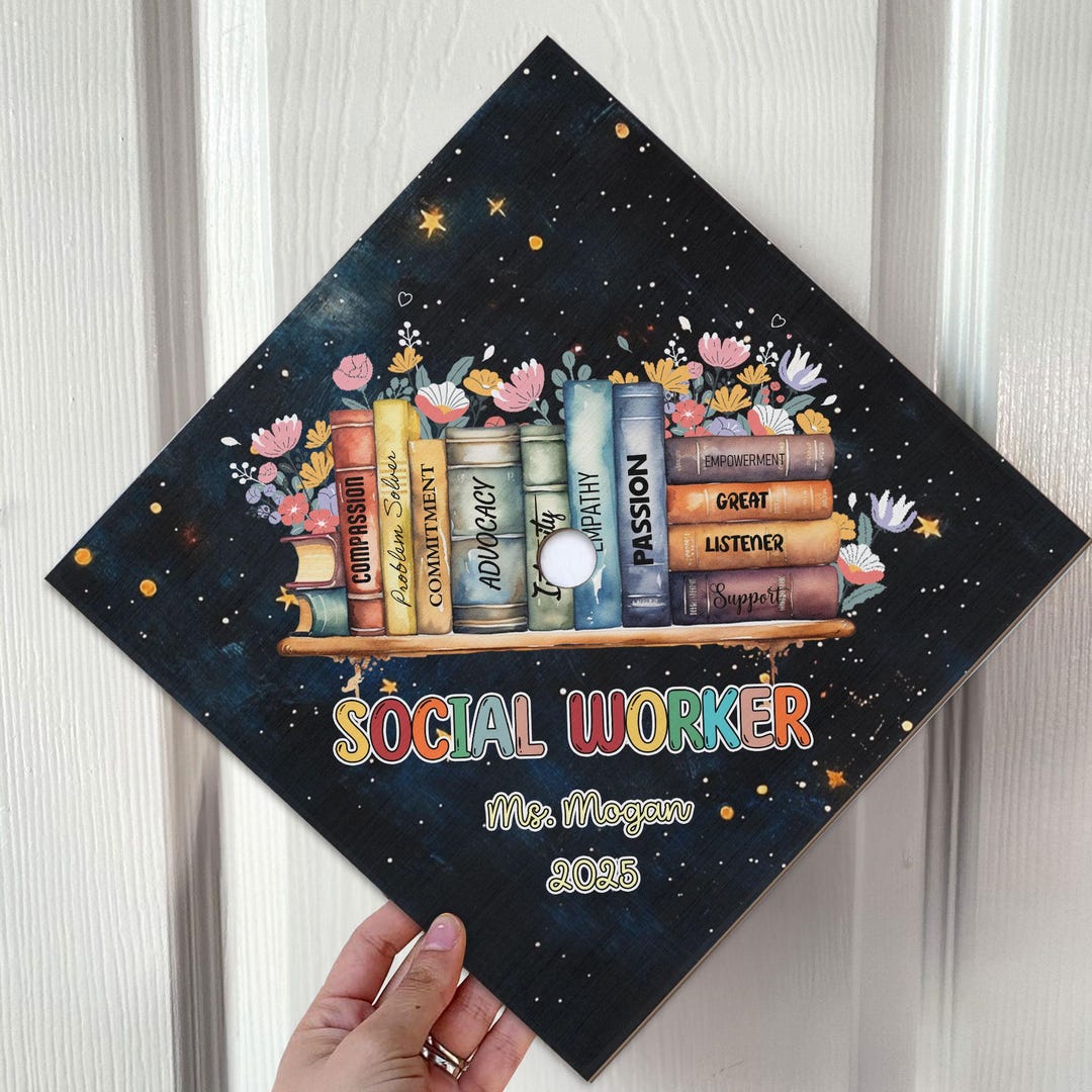 Custom Social Worker Graduation Cap Topper, Class of 2025, Flower Book ...