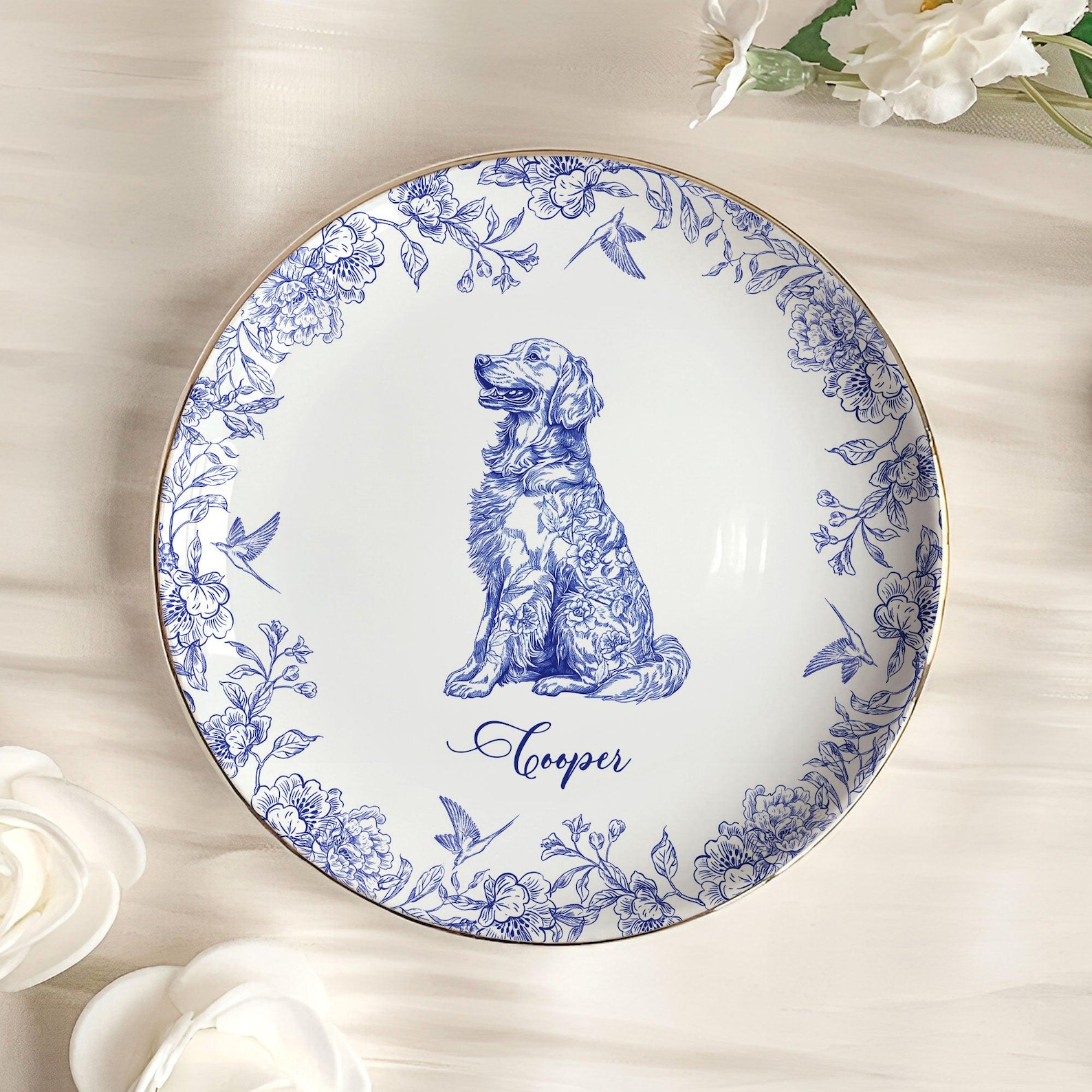 Custom Dog Breed Chinoiserie Jewelry Dish: Personalized Ceramic Trinket ...
