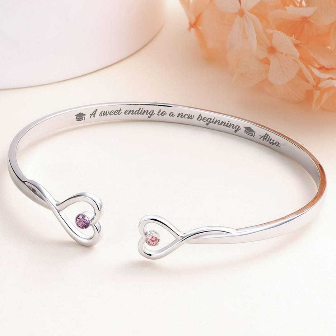 Personalized Graduation Bracelet: Heart Birthstone Bangle, Class of ...
