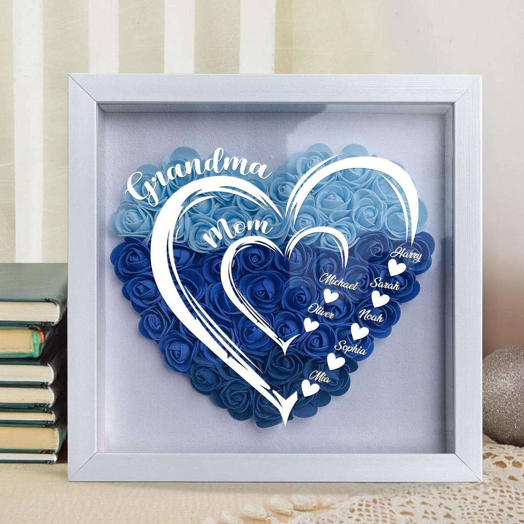 Personalized Heart Flower Shadow Box With Names,mother's Day Gifts for ...