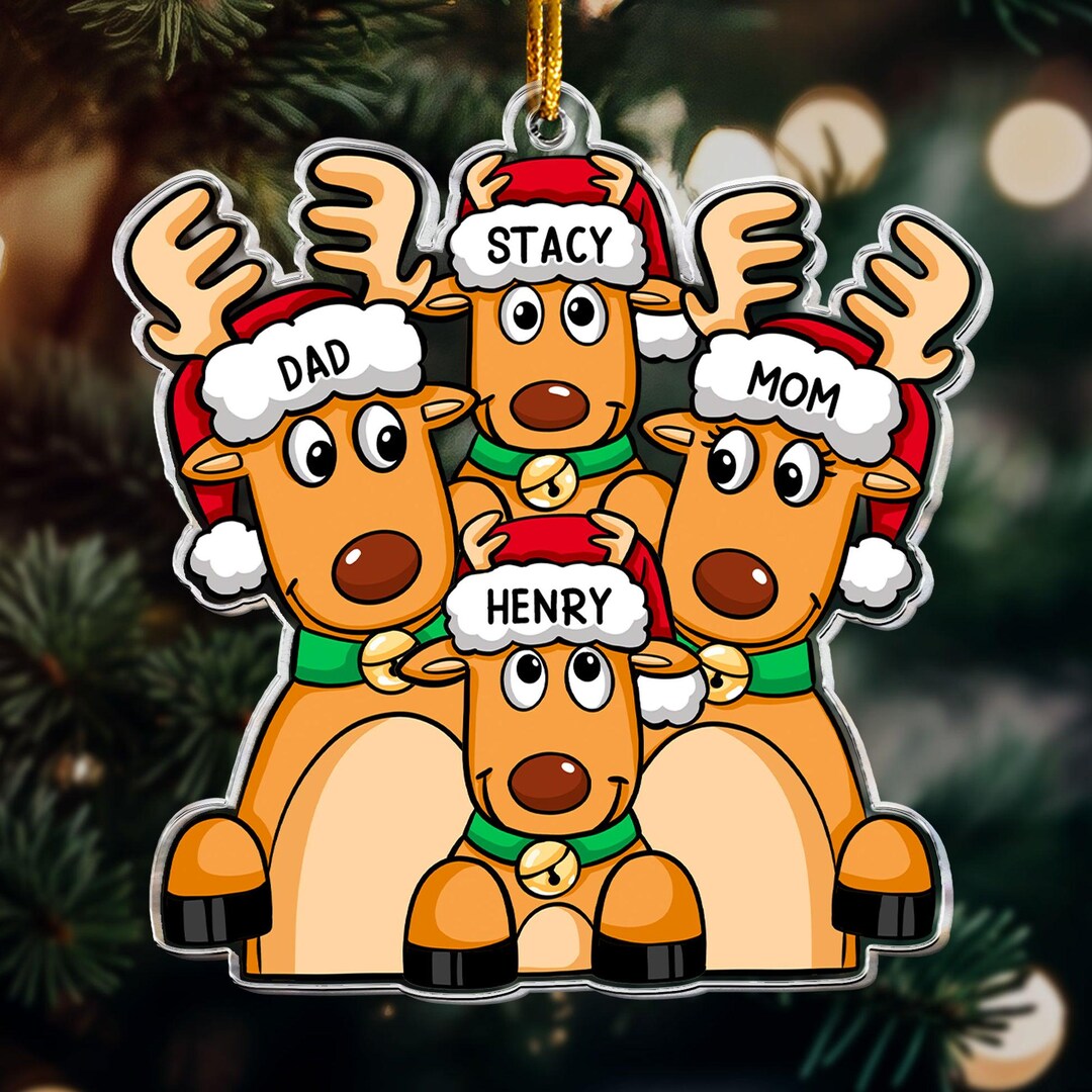 Custom Name Reindeer Xmas Ornament, Reindeer Christmas Family Ornament ...