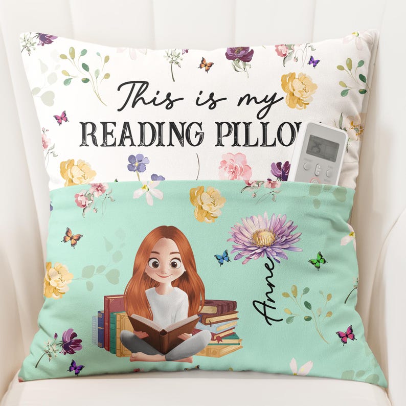 Personalized Birth Flower Reading Pillow, Custom Book Lover Pocket ...
