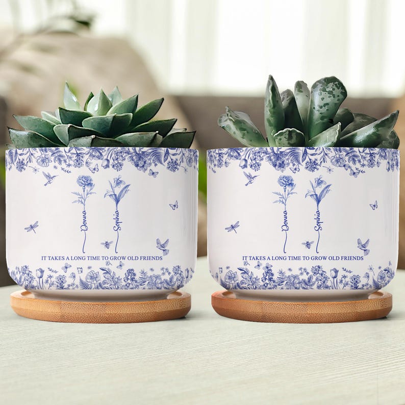 Personalized Ceramic Plant Pot: Toile De Jouy Birth Month Flower - Etsy