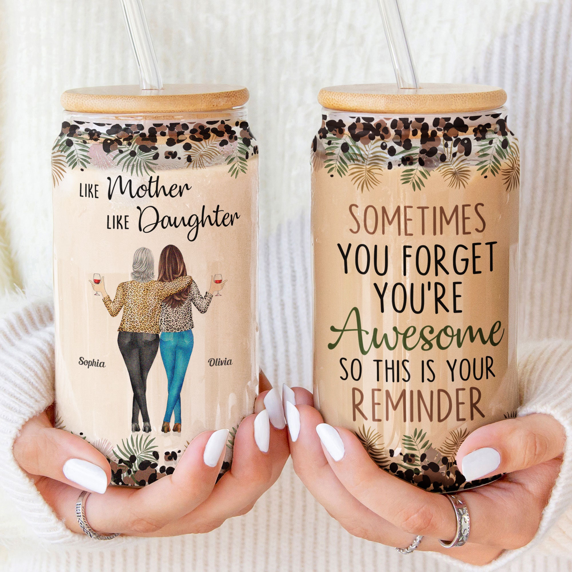 Like Mother Daughter Coffee Cups With Lid & Straw, Personalized Glass ...