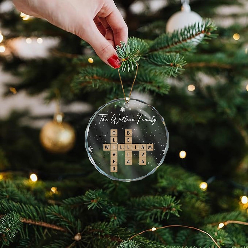 Family Crossword, Personalized Glass Ornament, Family Puzzle Name ...