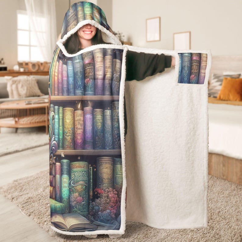 Vintage Bookshelf Personalized Blanket, Custom Reading Book Blanket ...