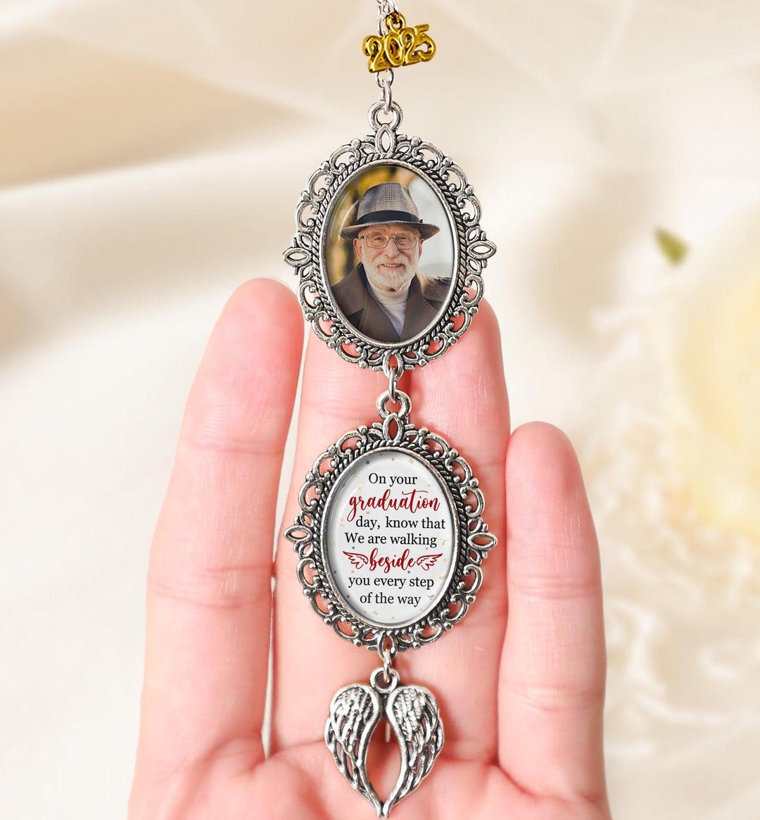 Custom Graduation Tassel Photo Charm With Angel Wings, Graduation ...