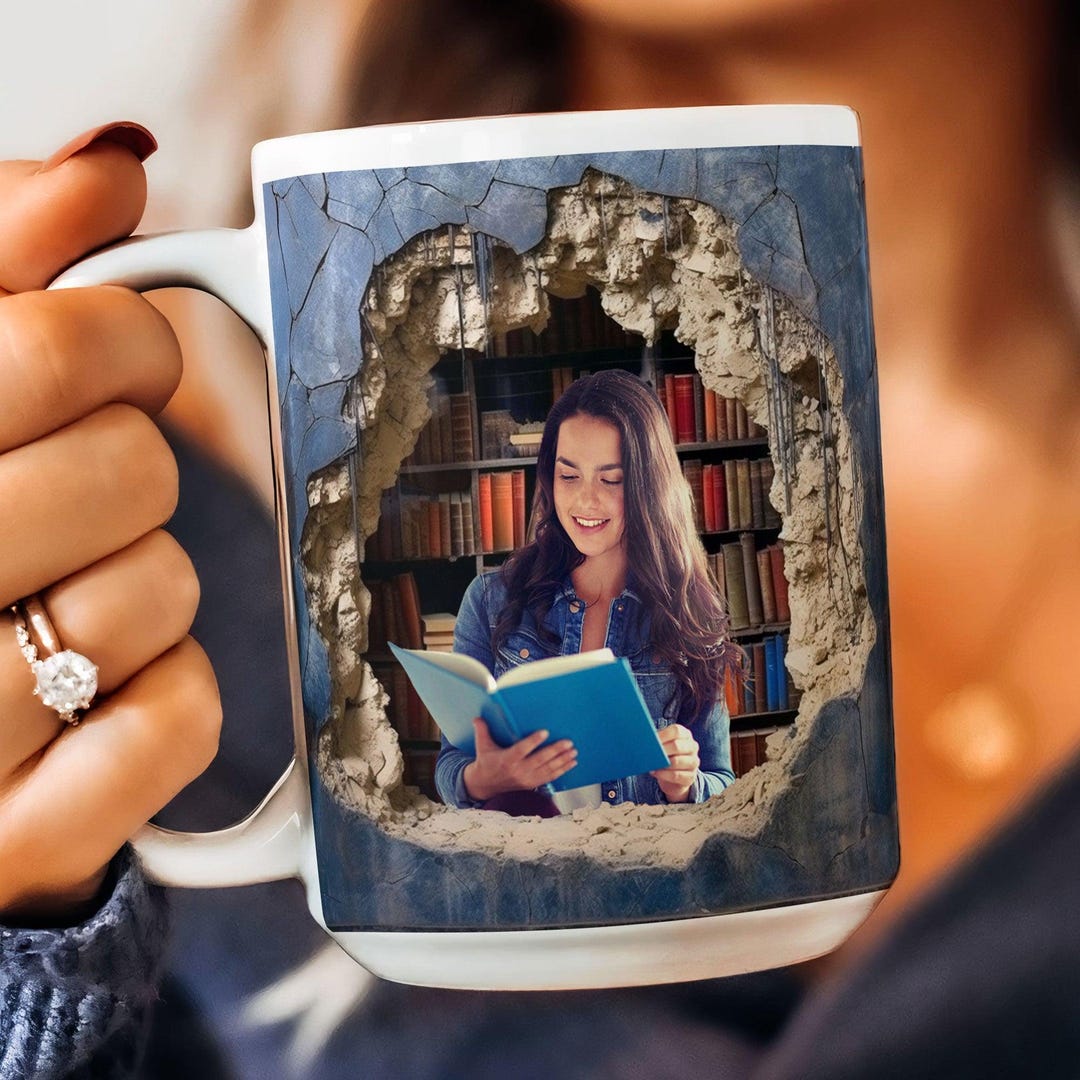 Custom Photo Reading Books Mug, 2D FLATTEN NOT 3D Book Lover Coffee Mug ...