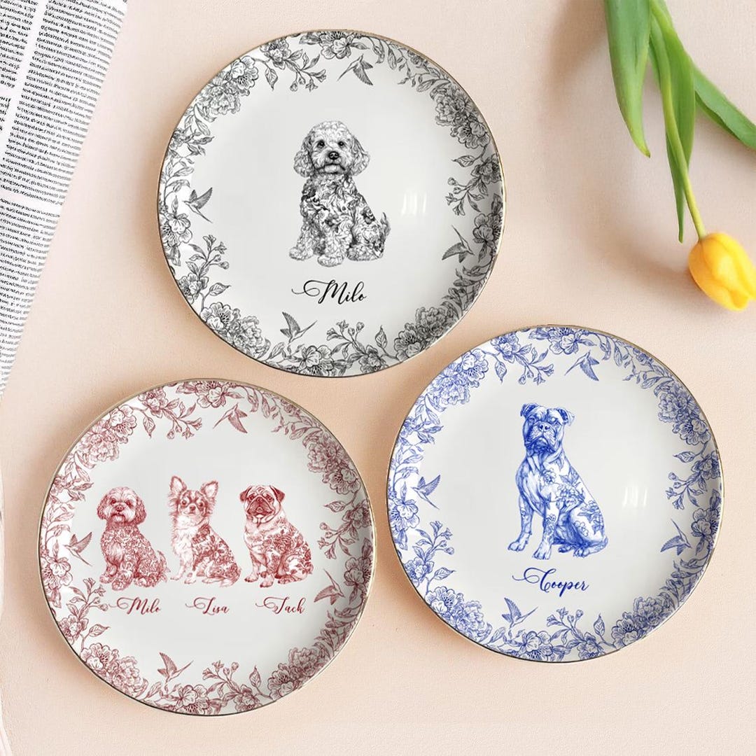 Custom Dog Breed Chinoiserie Jewelry Dish: Personalized Ceramic Trinket ...