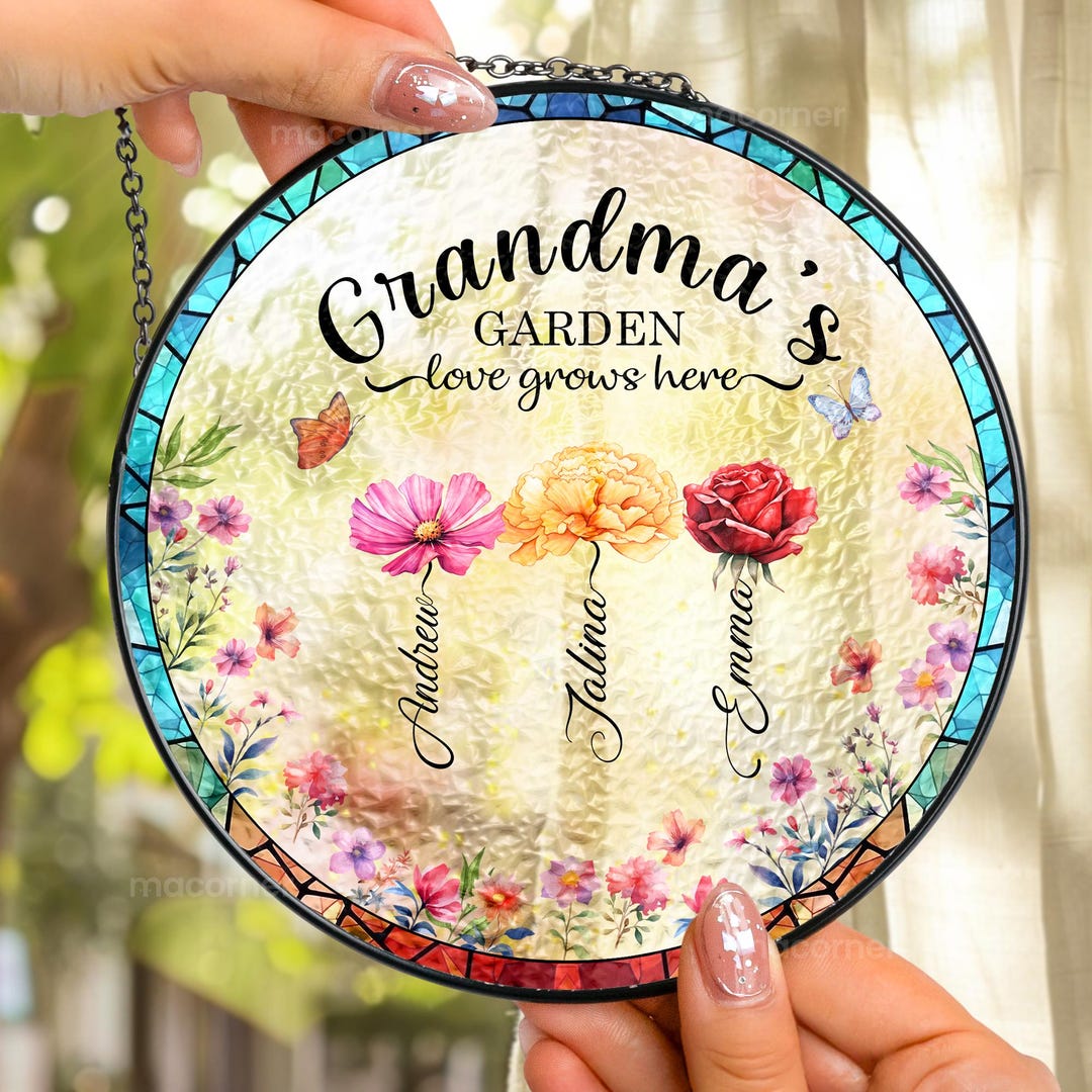 Personalized Birth Month Flower Stain Glass Suncatcher, Mothers Day ...
