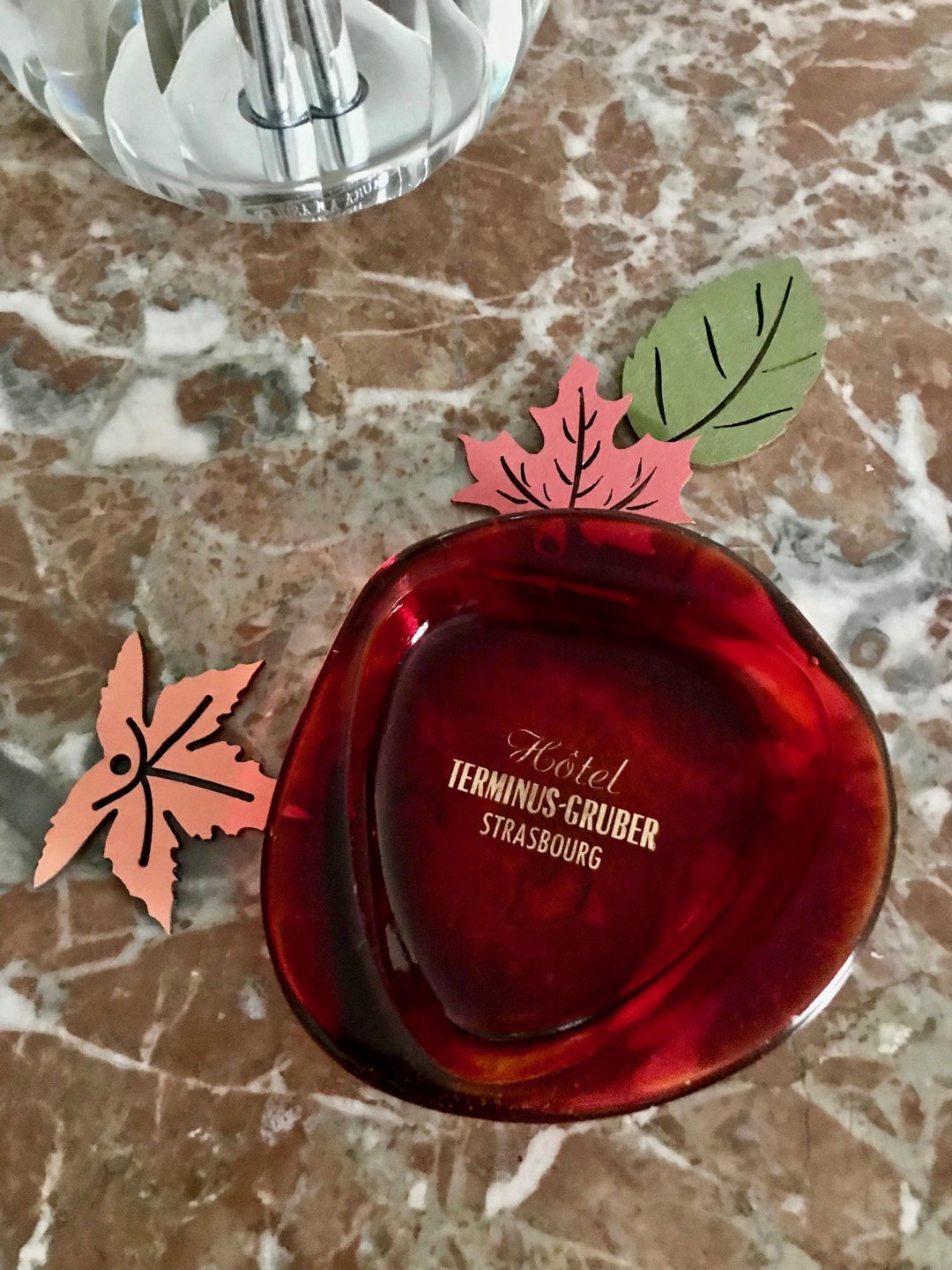 A Stunning Iridescent Red Opalex Glass Ashtray From the 1960s Depicting ...