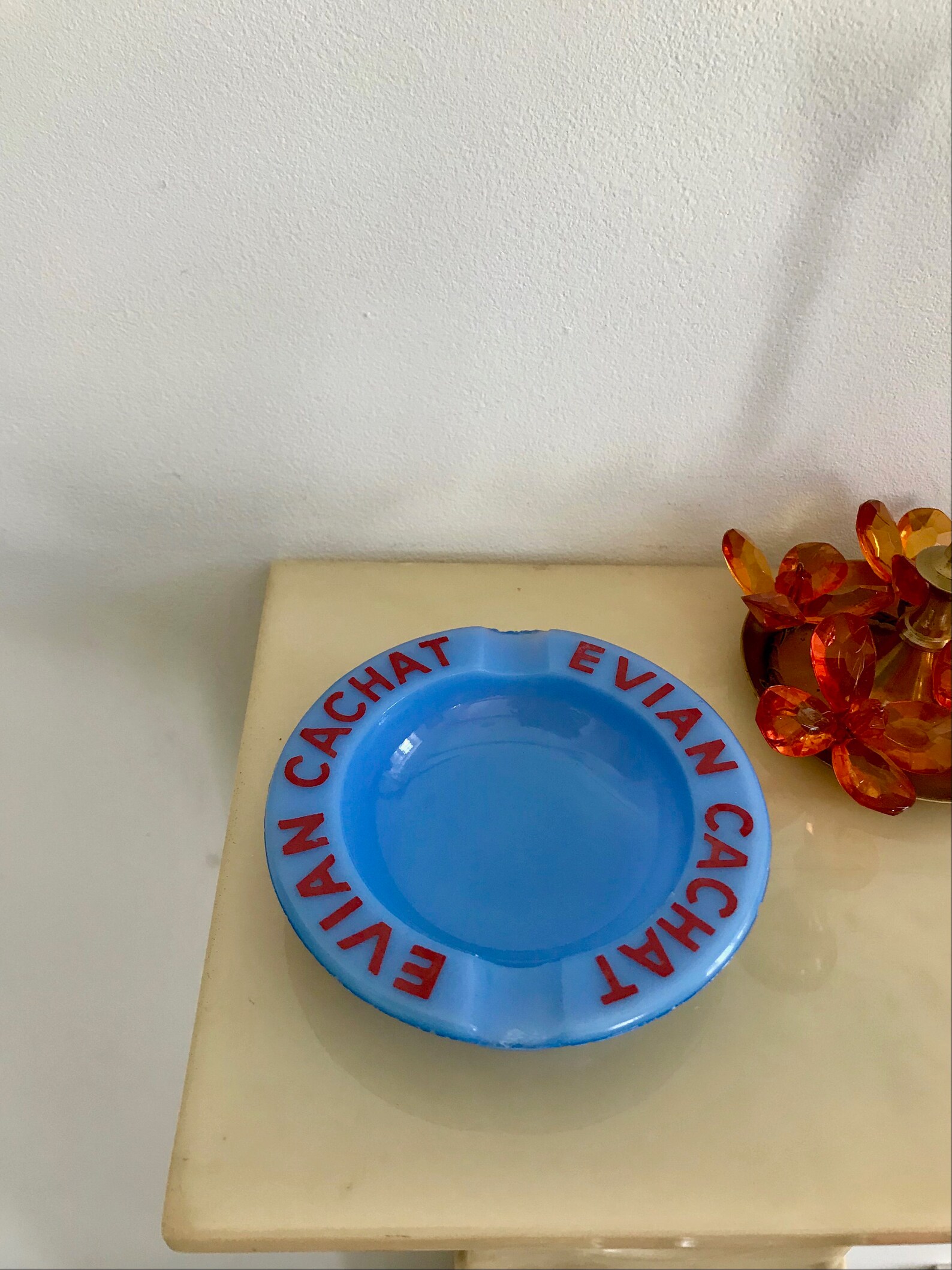 Rare Evian Cachet 1950s Blue and Red Opalex Ashtray. Very Collectable ...