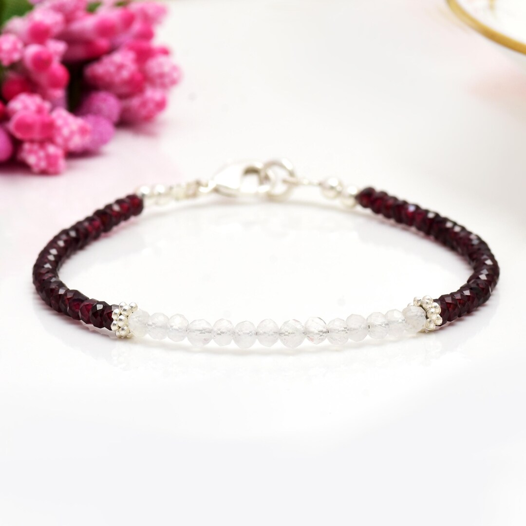 Garnet and Moonstone Bracelet - Semi-precious Stones - Birthstone ...