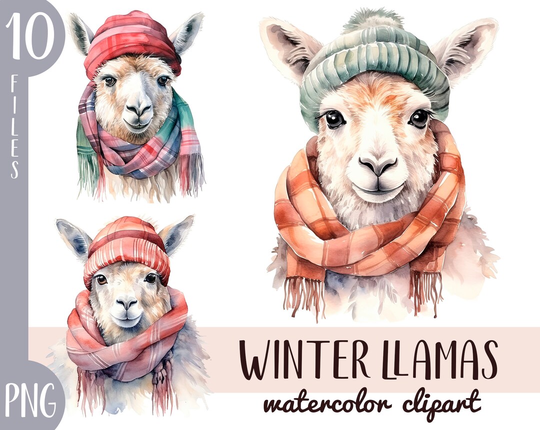 Watercolor Llamas in Scarves Clipart - Christmas Cute Llama PNG ...