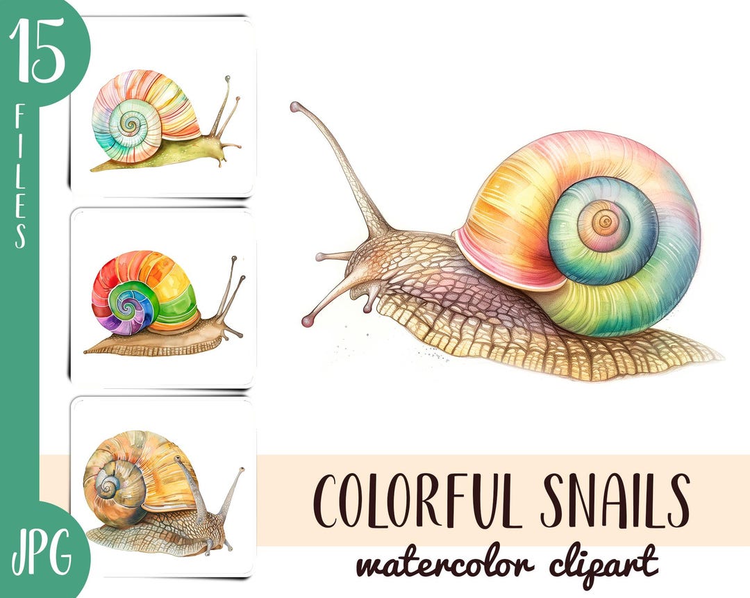 Watercolor Rainbow Snails Clipart Cute Snail Digital Paper Portrait of ...