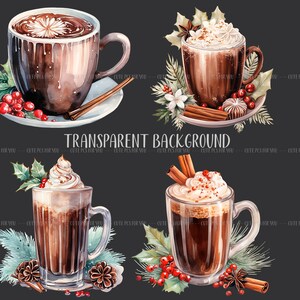 Watercolor Christmas Hot Drinks Clipart: Coffee, Tea (PNG) - Etsy