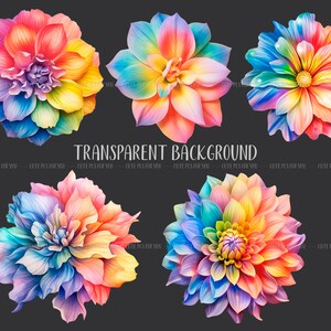 Watercolor Rainbow Flowers Clipart - Pastel Rainbow Floral Sublimation ...