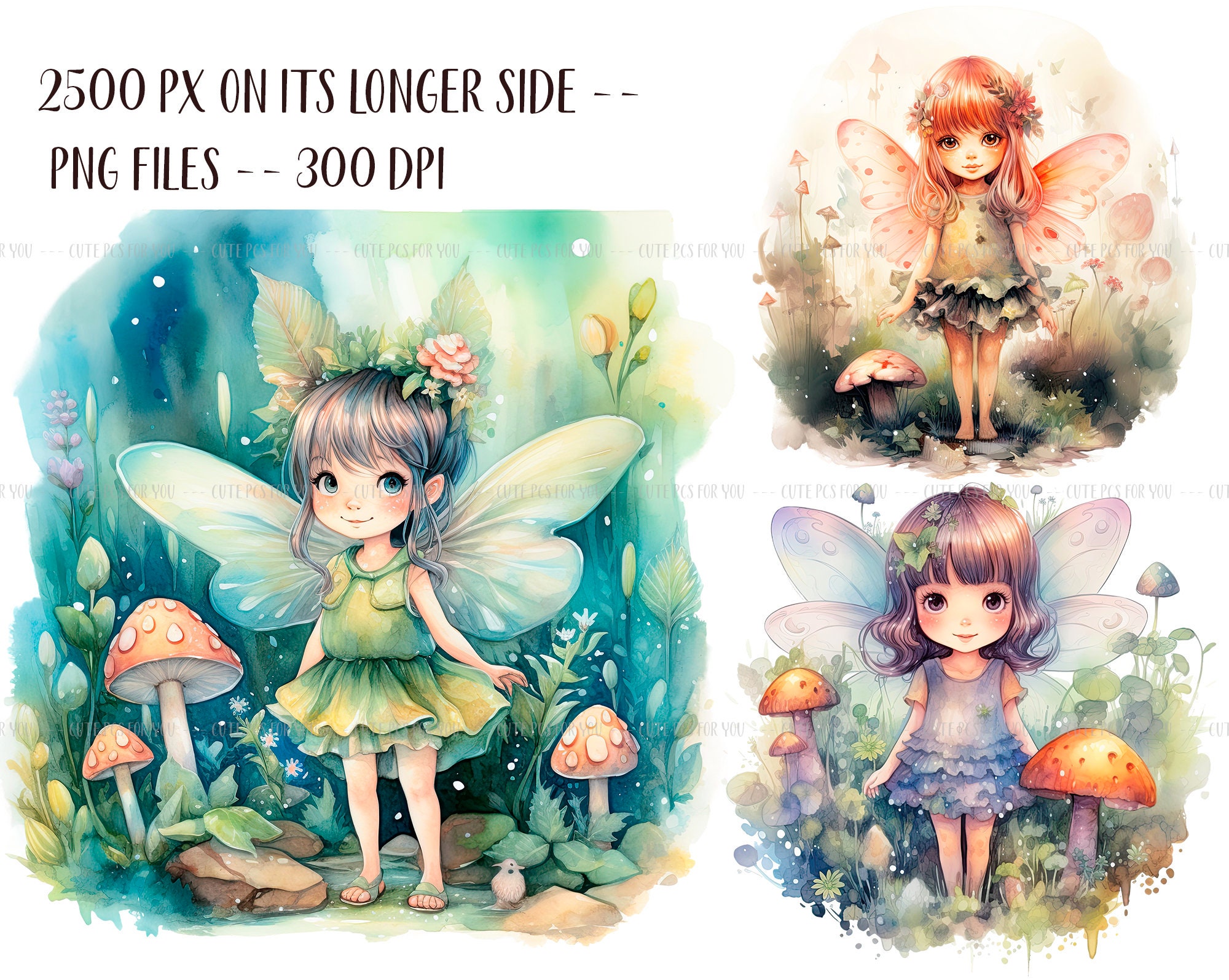 Watercolor Forest Fairies Clipart Cute Little Girls - Etsy