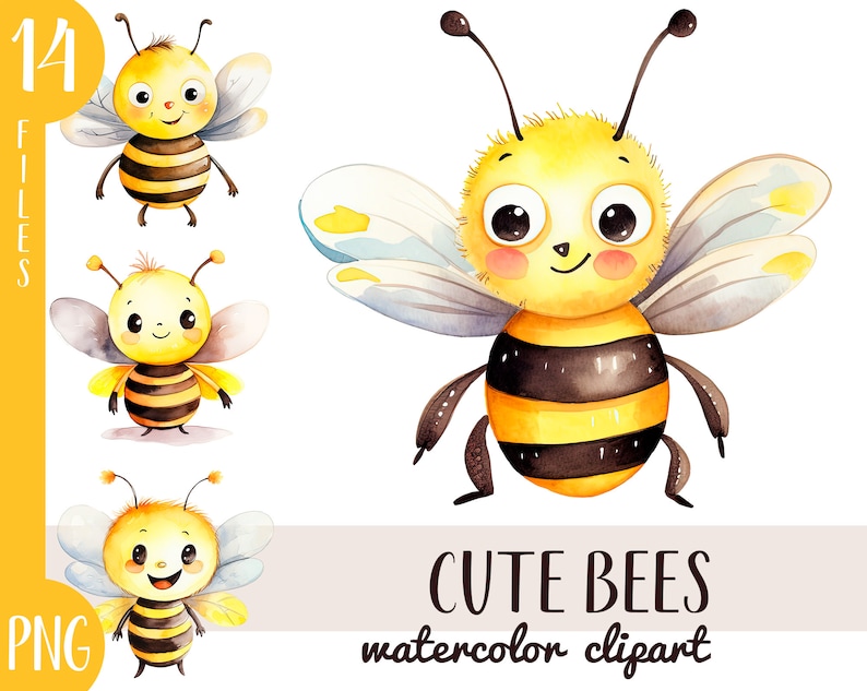 Watercolor Cute Bees Clipart Cartoon Bee Graphics - Etsy Australia