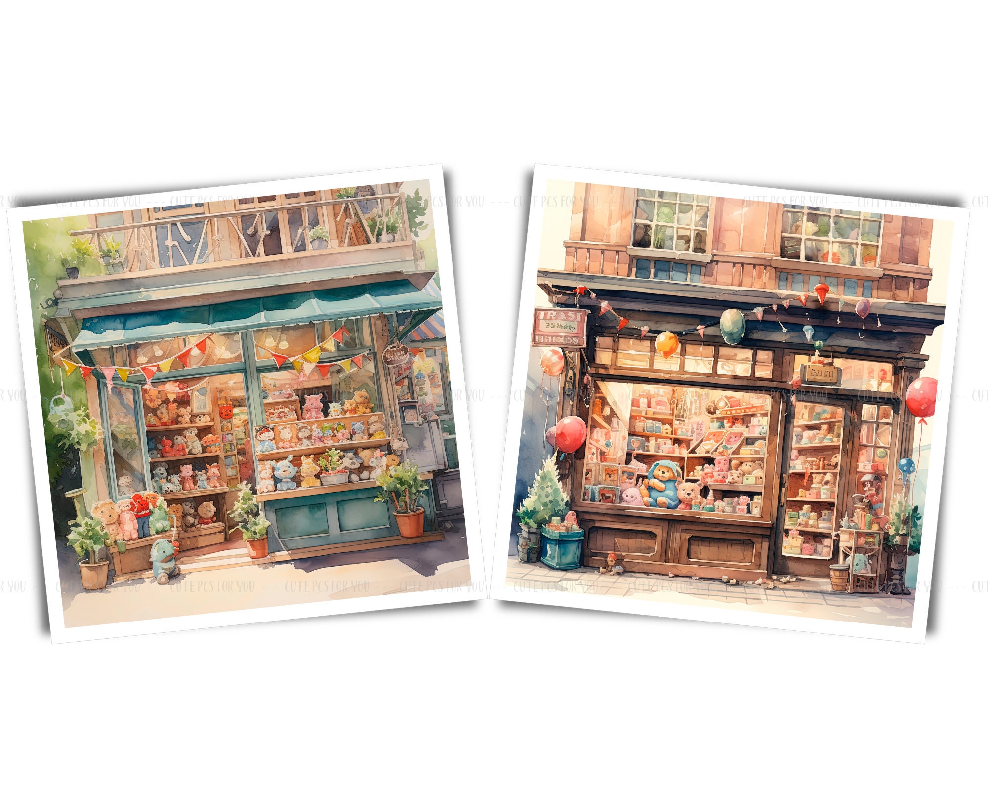 Watercolor Toy Store Clipart Shop Facade Digital Paper Shop With Plush ...