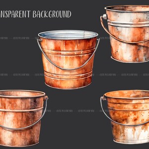 Watercolor Rusty Objects Clipart: Vintage Lantern, Buckets (PNG) - Etsy