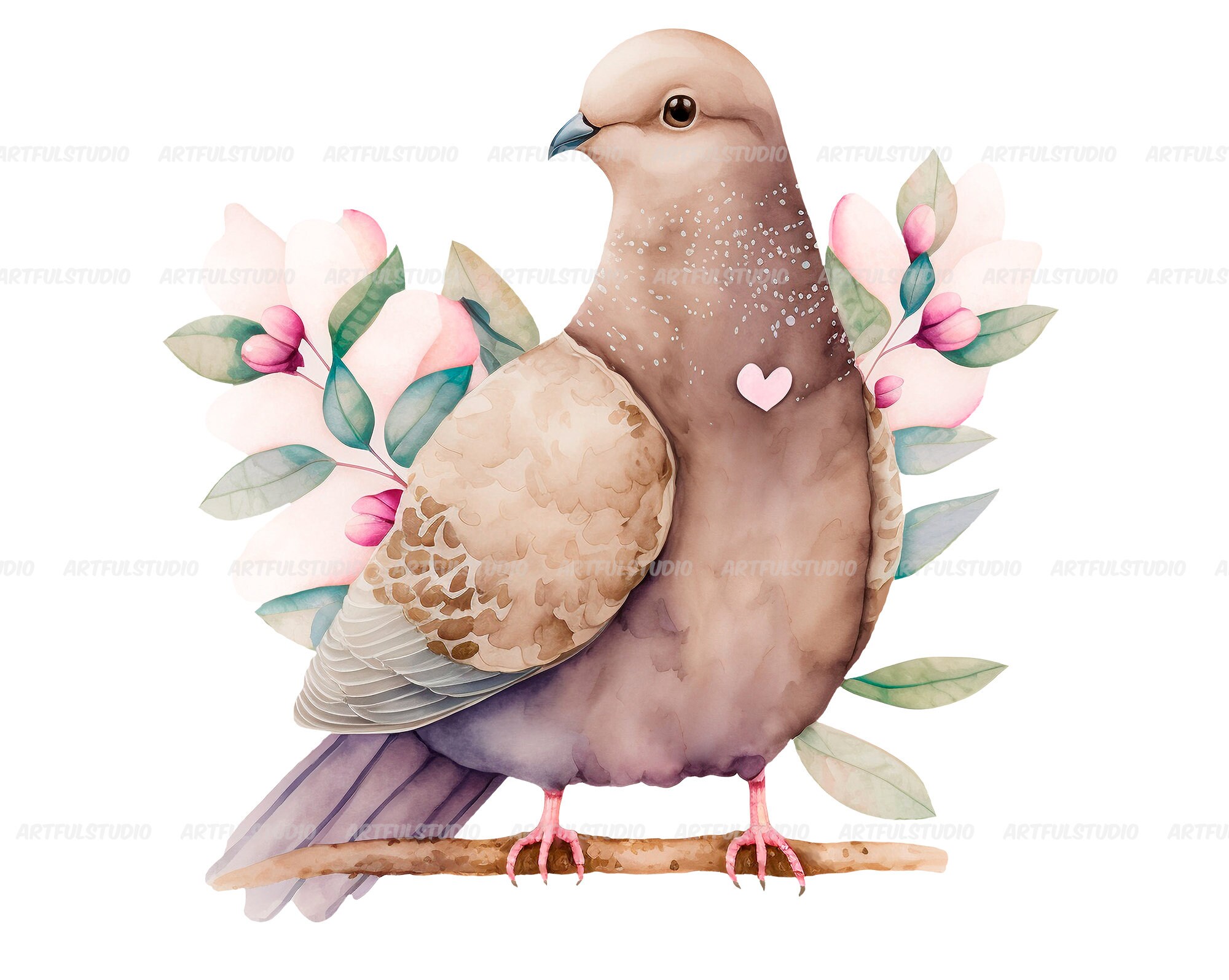Watercolor Lovers Doves Clipart: Valentine's Day PNG (digital Download ...