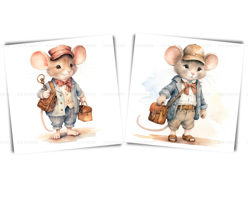 Watercolor Vintage Mice Clipart Retro Mouse Digital Paper Fairy Tale ...