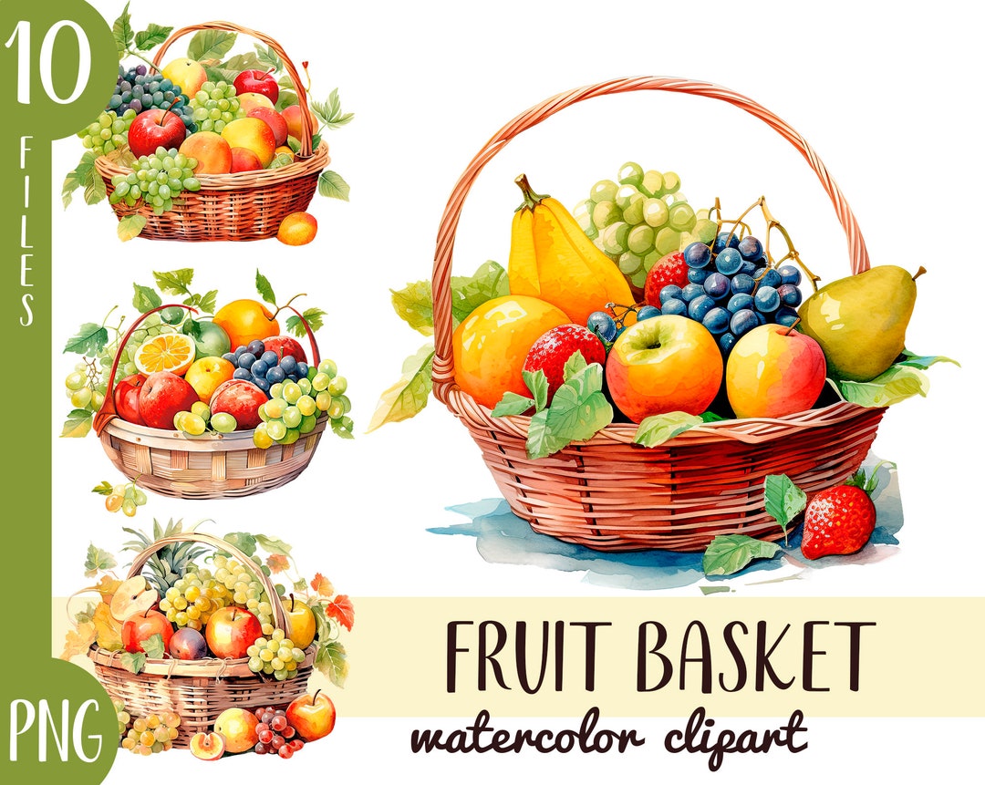 Watercolor Fruit Baskets Clipart - Wicker Baskets Illustrations ...