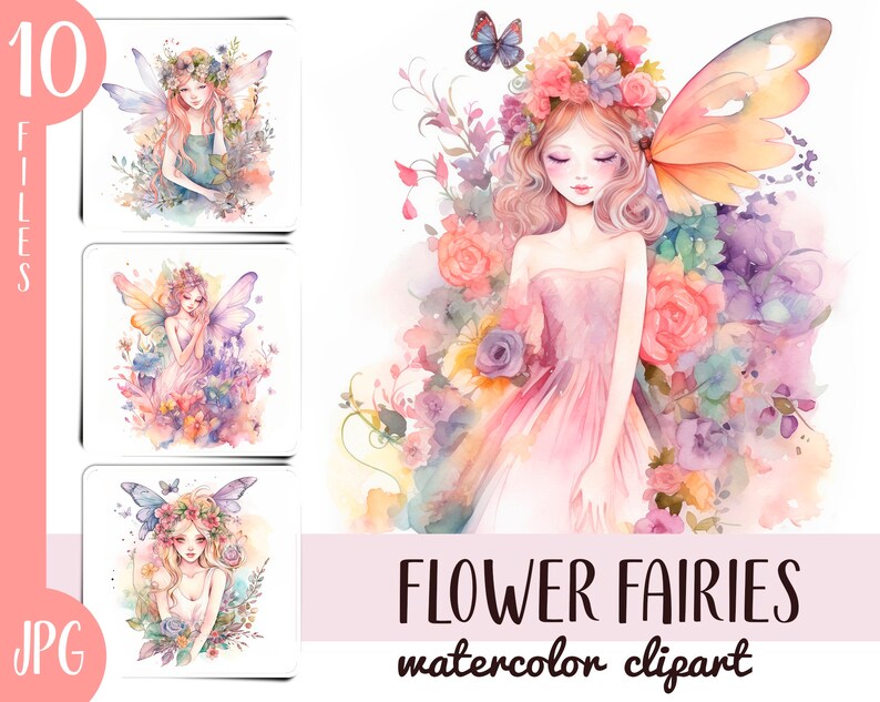 Watercolor Flower Fairies Clipart Sweet Fairy Sublimation - Etsy